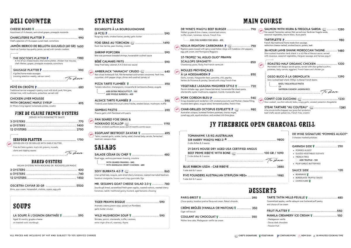 Menu at Dr. Wine BGC pub & bar, Taguig, Parklane