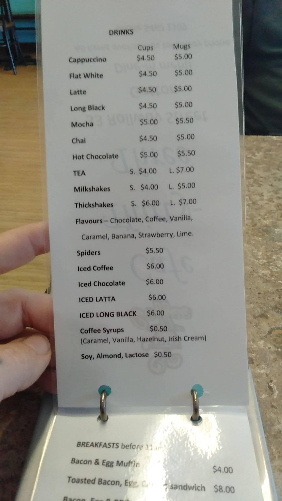 Menu at Cafe Thirty-Three, Gatton