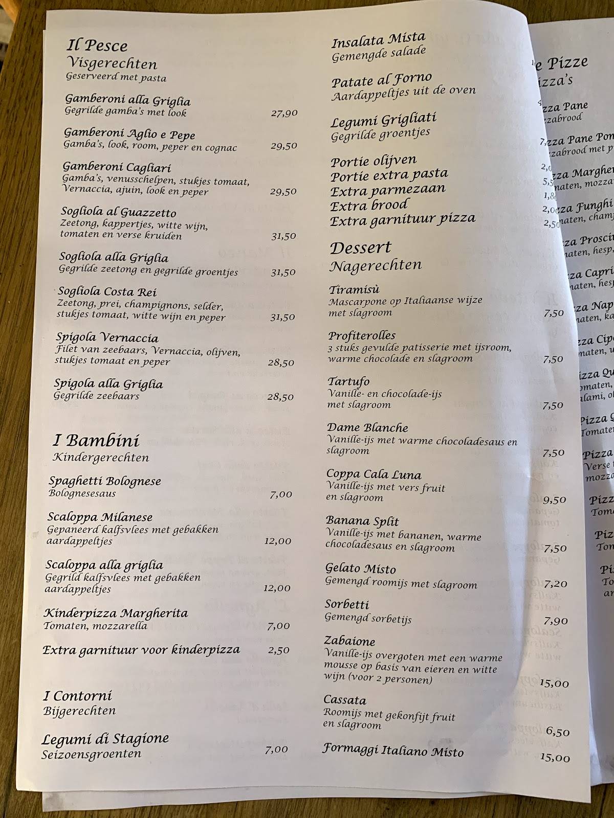 Menu at Calaluna restaurant, Aarschot