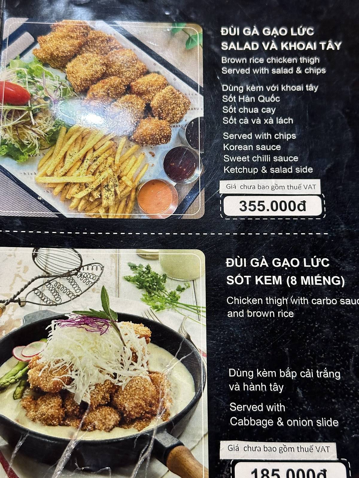 Menu at Ovenmaru Chicken restaurant, Ho Chi Minh City