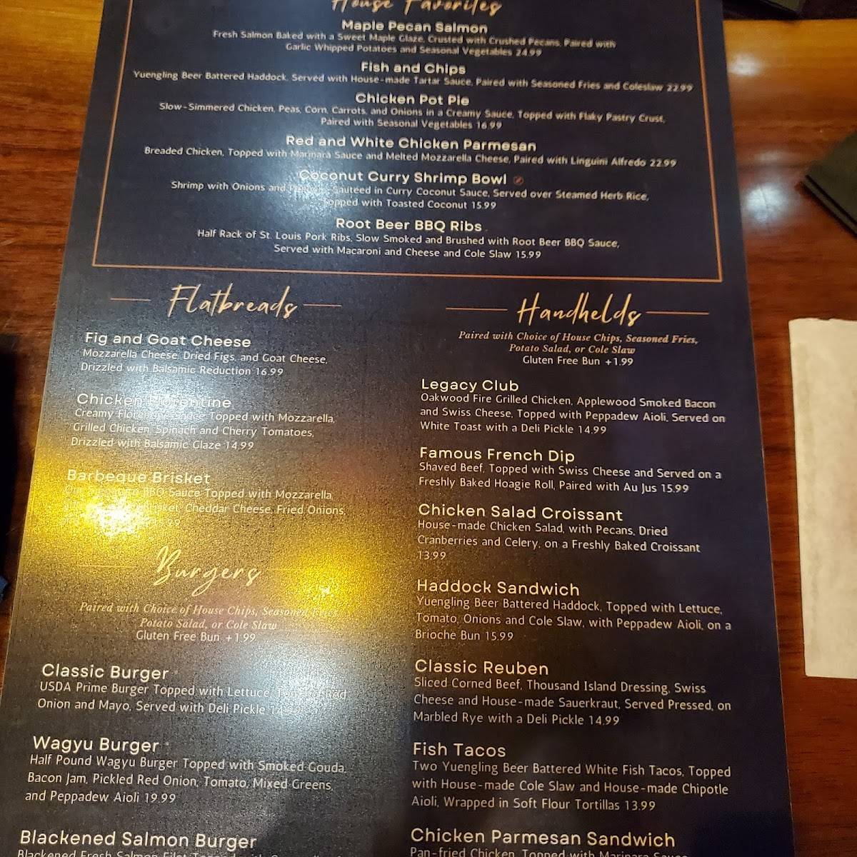 Menu at The Legacy Restaurant at Nancy Lopez Country Club, The Villages ...