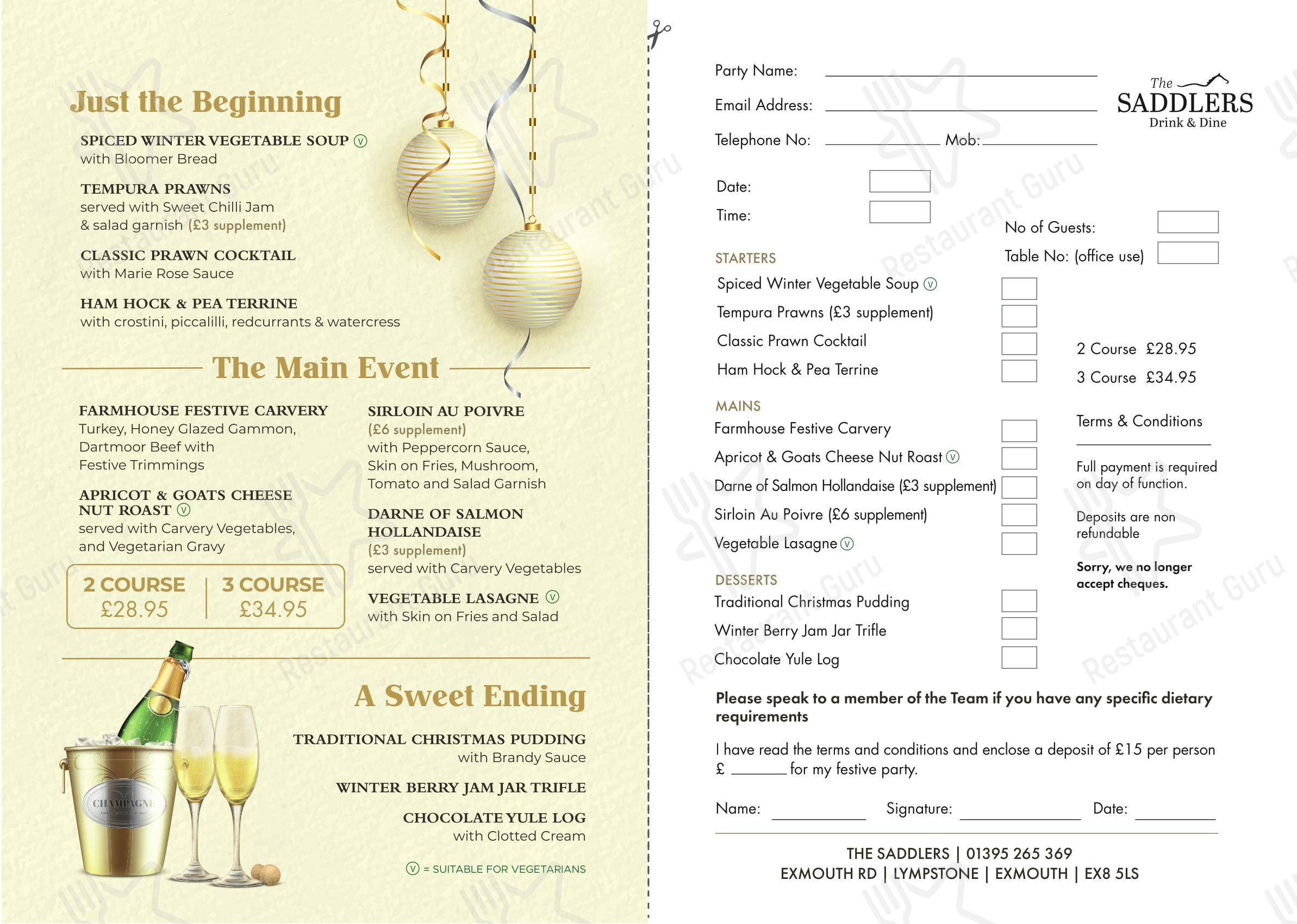 Menu at The Saddlers pub & bar, Exmouth